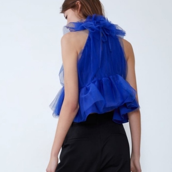 Zara | Tops | Zara Blue Voluminous Tulle Top | Poshmark
